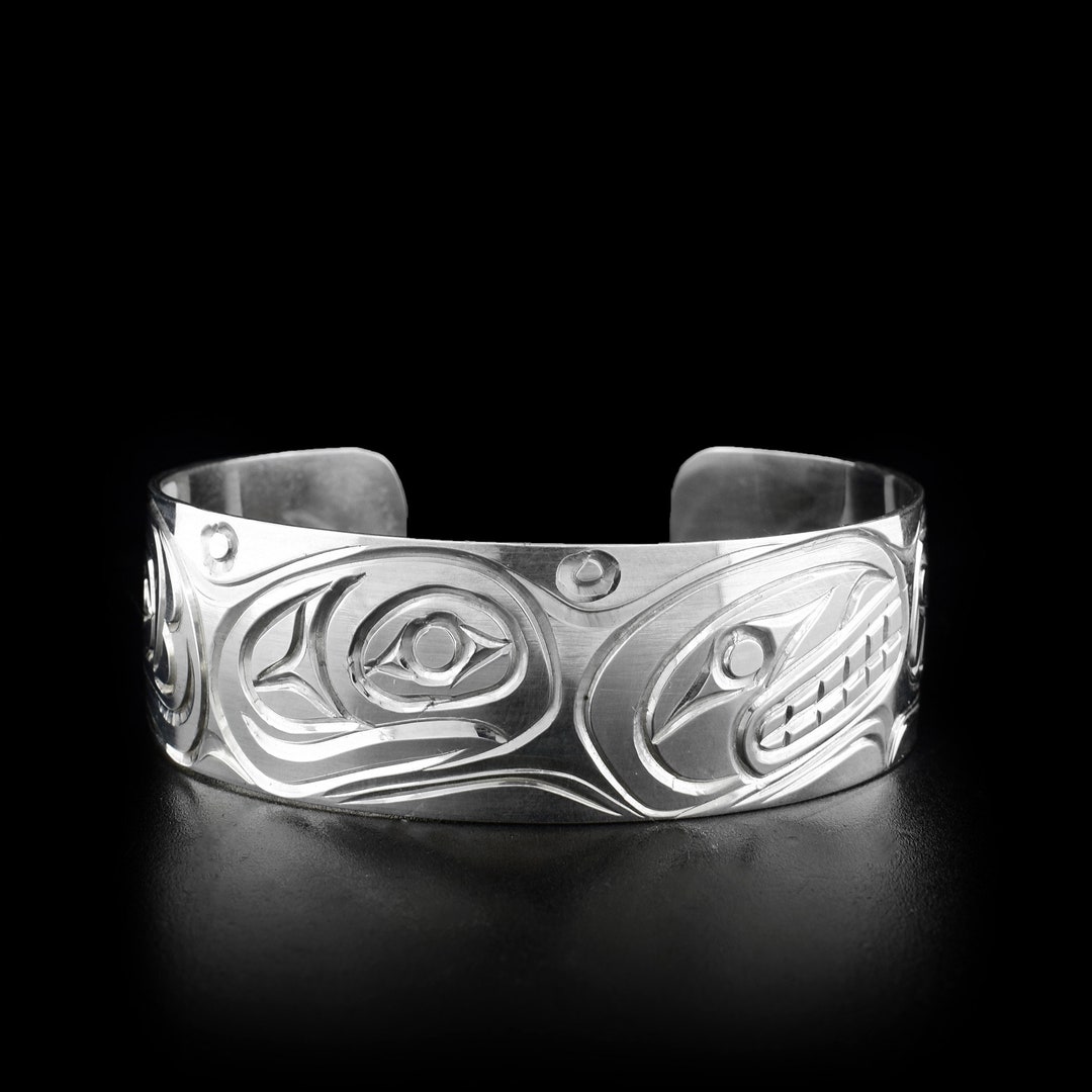 Canadian First Nations, Hand Carved Sterling Silver 3/4" Orca Cuff ...