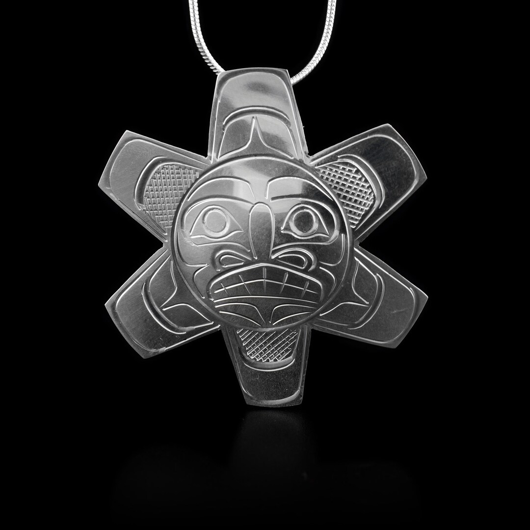 Canadian First Nations, Hand Carved Large Sterling Silver Sun Pendant ...