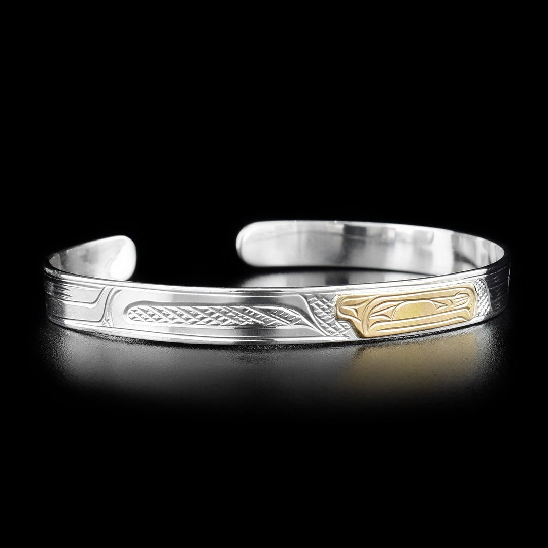 Canadian First Nations, Hand Carved Sterling Silver and 14K Gold 1/4 ...