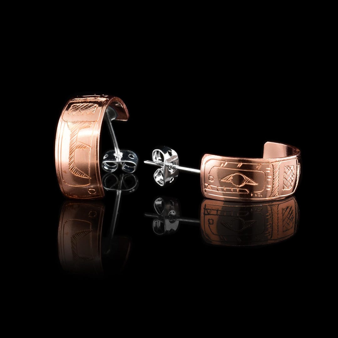 Canadian First Nations, Hand Carved Copper Orca Wide Hoop Earrings ...