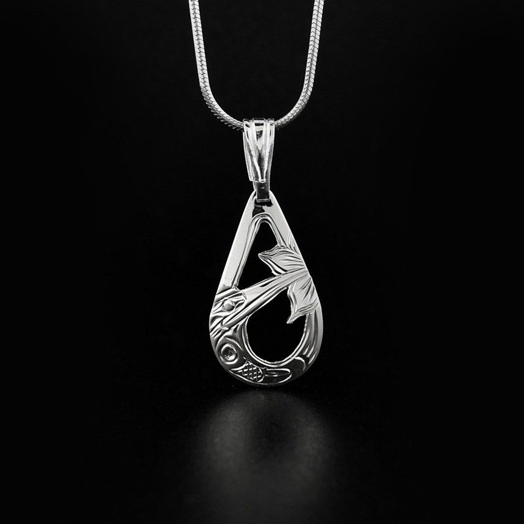 Canadian Indigenous, Hand Carved Sterling Silver Teardrop Hummingbird ...