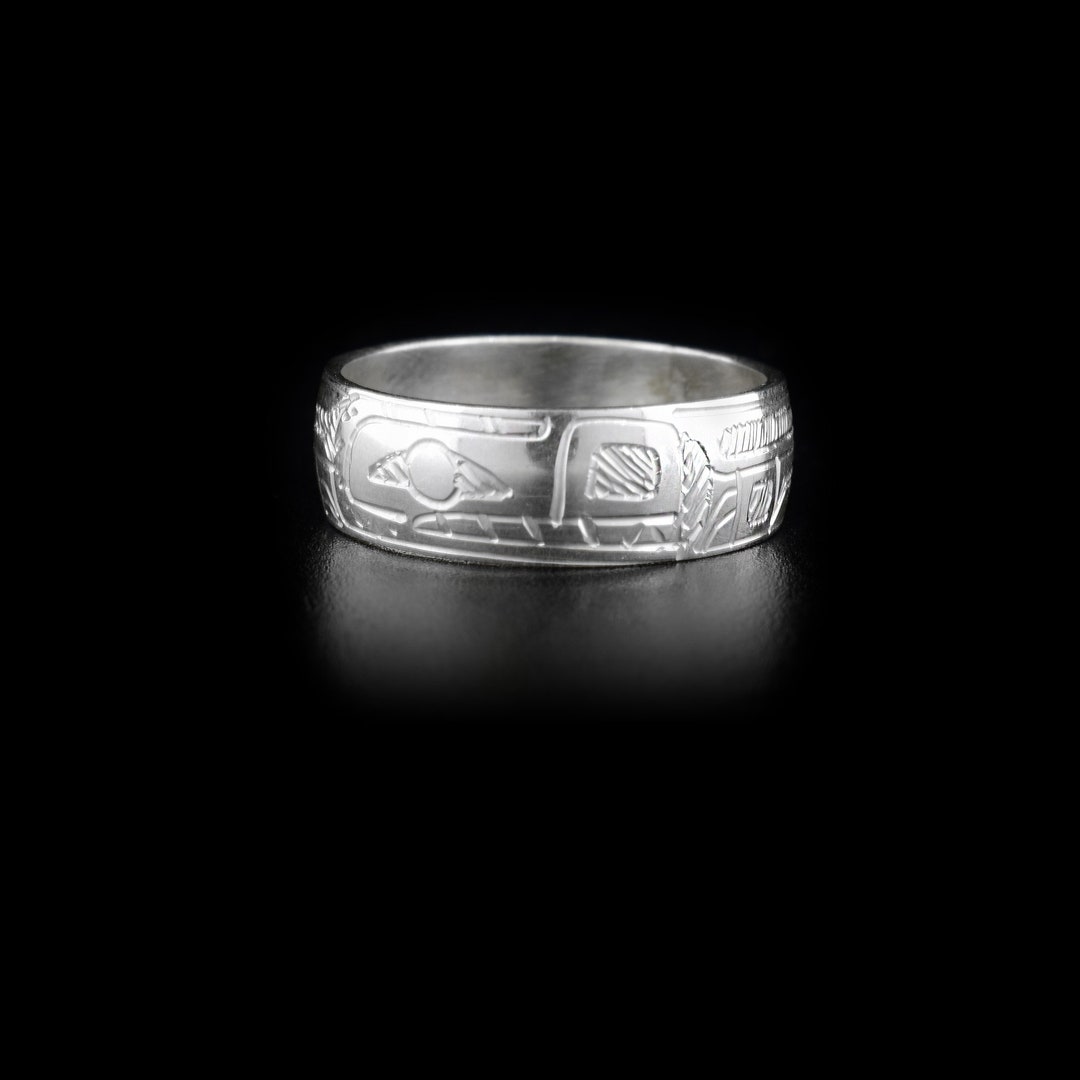 Northwest Coast Indigenous, Hand Carved Sterling Silver 1/4" Bear Ring ...