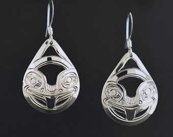 Canadian First Nations, Hand Carved Sterling Silver Mini Raven Teardrop ...