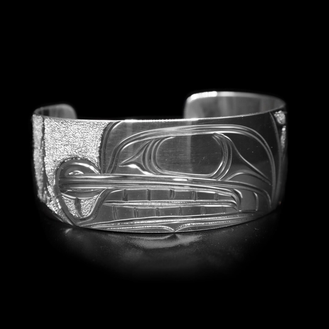 West Coast Native, Hand Carved Silver Raven Dainty Bracelet Cuff, First ...
