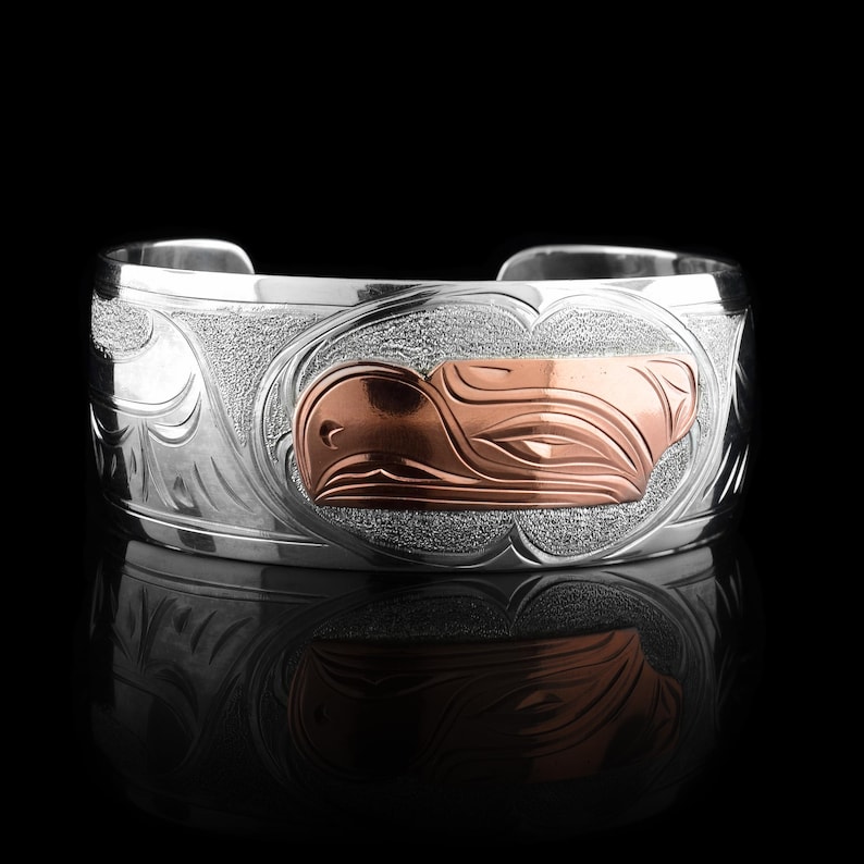 Canadian First Nations, Hand Carved Wide 1" Sterling Silver and Copper ...