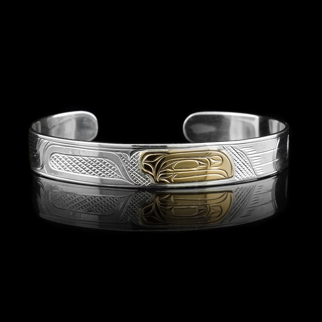Northwest Coast Indigenous, Hand Carved Raven Gold and Silver Cuff ...