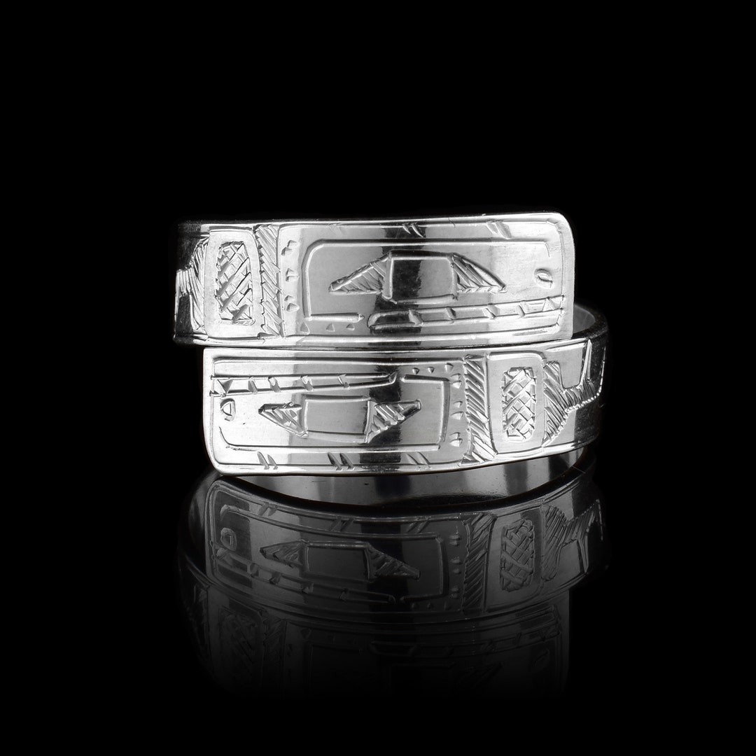 Canadian First Nations, Hand Carved Sterling Silver 1/4" Wrap Double ...