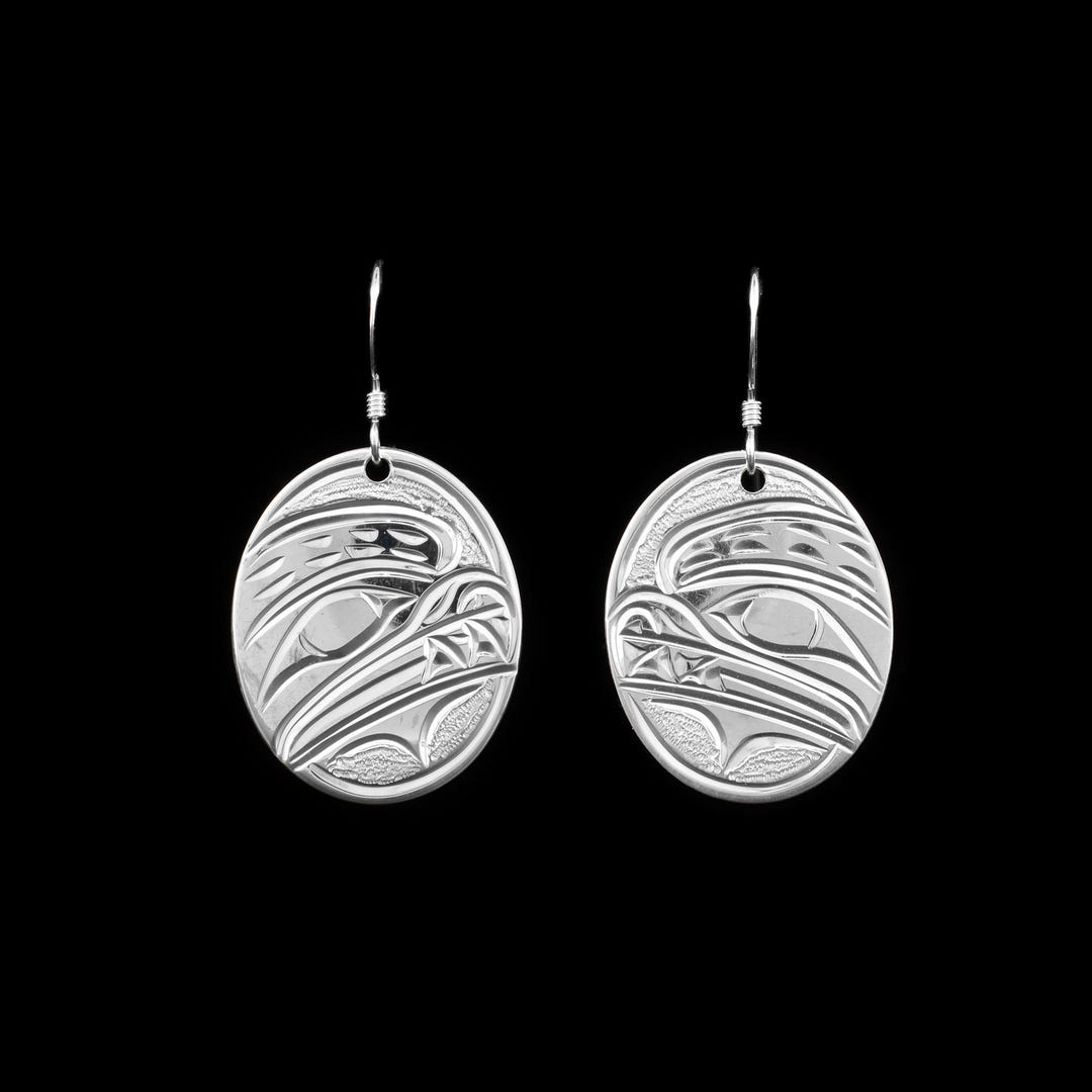 Northwest Coast Indigenous, Hand Carved Silver Oval Dangling Bear ...