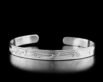 Northwest Coast Indigenous, Hand Carved Sterling Silver 1/4 Raven and ...