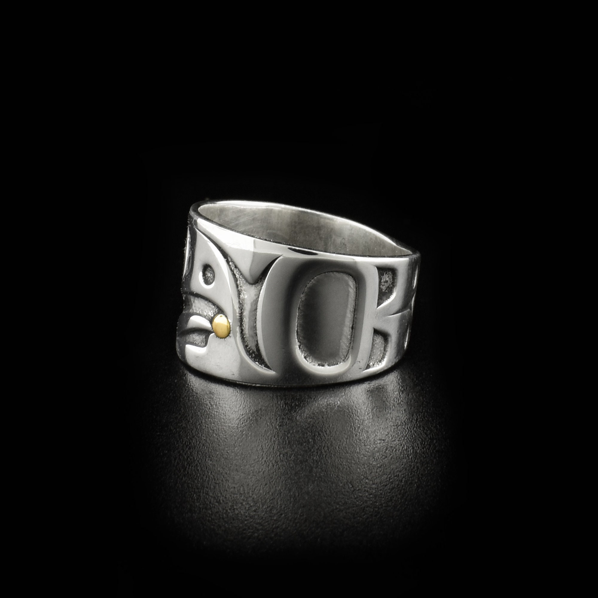 Canadian First Nations, 14K Gold and Sterling Silver Raven Ring ...