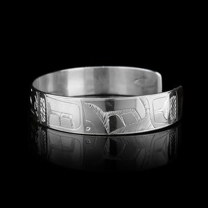 Canadian First Nations, Hand Carved Orca 3/8" Sterling Silver Cuff ...