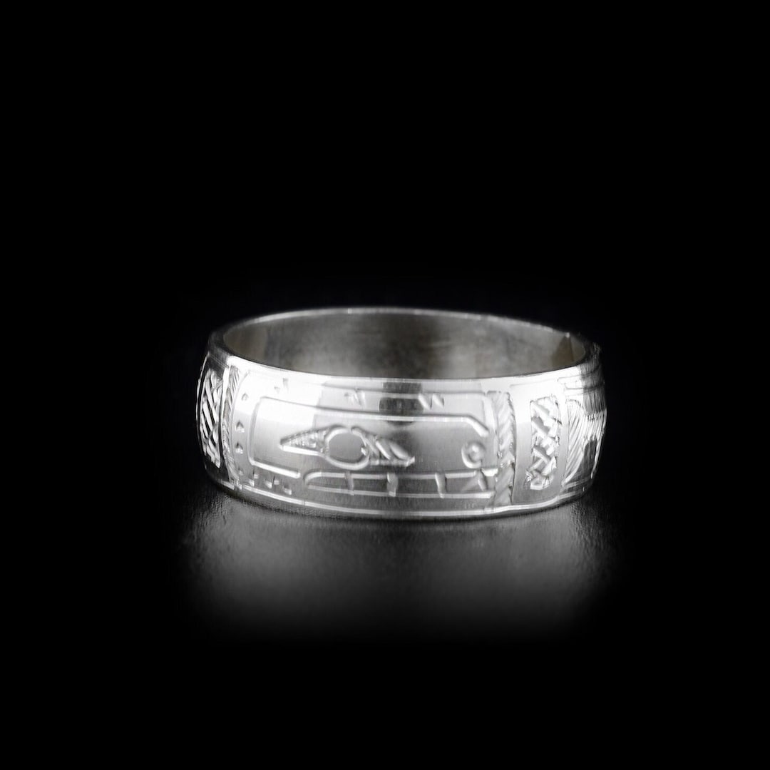 Northwest Coast Indigenous, Hand Carved Sterling Silver 5/16" Orca Ring ...