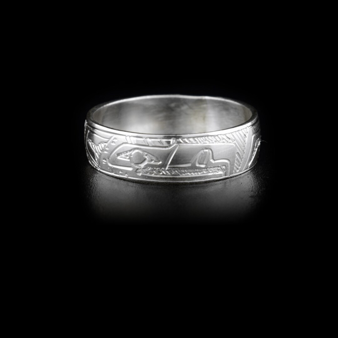 Northwest Coast Indigenous, Hand Carved Sterling Silver 1/4" Eagle Ring ...