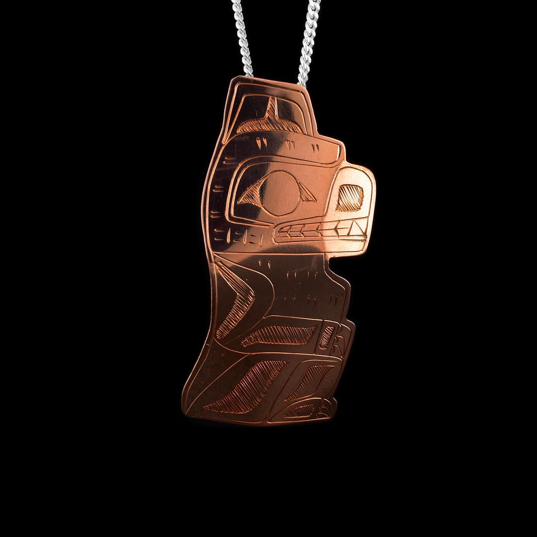 Canadian First Nations, Hand Carved Cutout Copper Bear Pendant ...