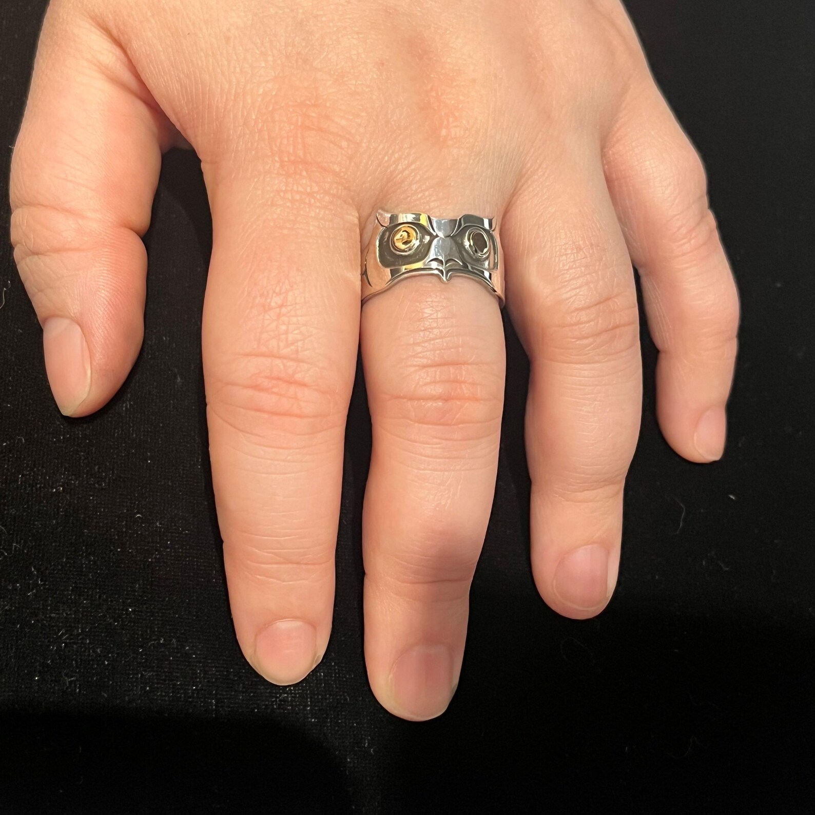 Canadian First Nations, Owl Chunky Gold and Silver Ring, Indigenous ...