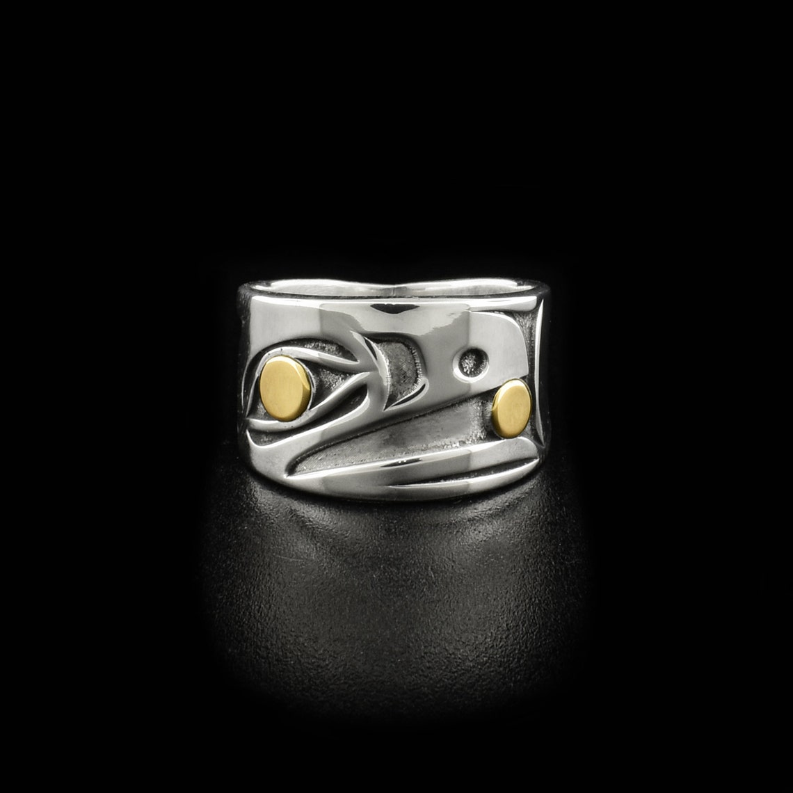 Canadian First Nations, 14K Gold and Sterling Silver Raven Ring ...