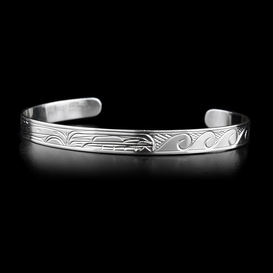 Northwest Coast Indigenous, Hand Carved Sterling Silver 1/4" Orca Waves ...
