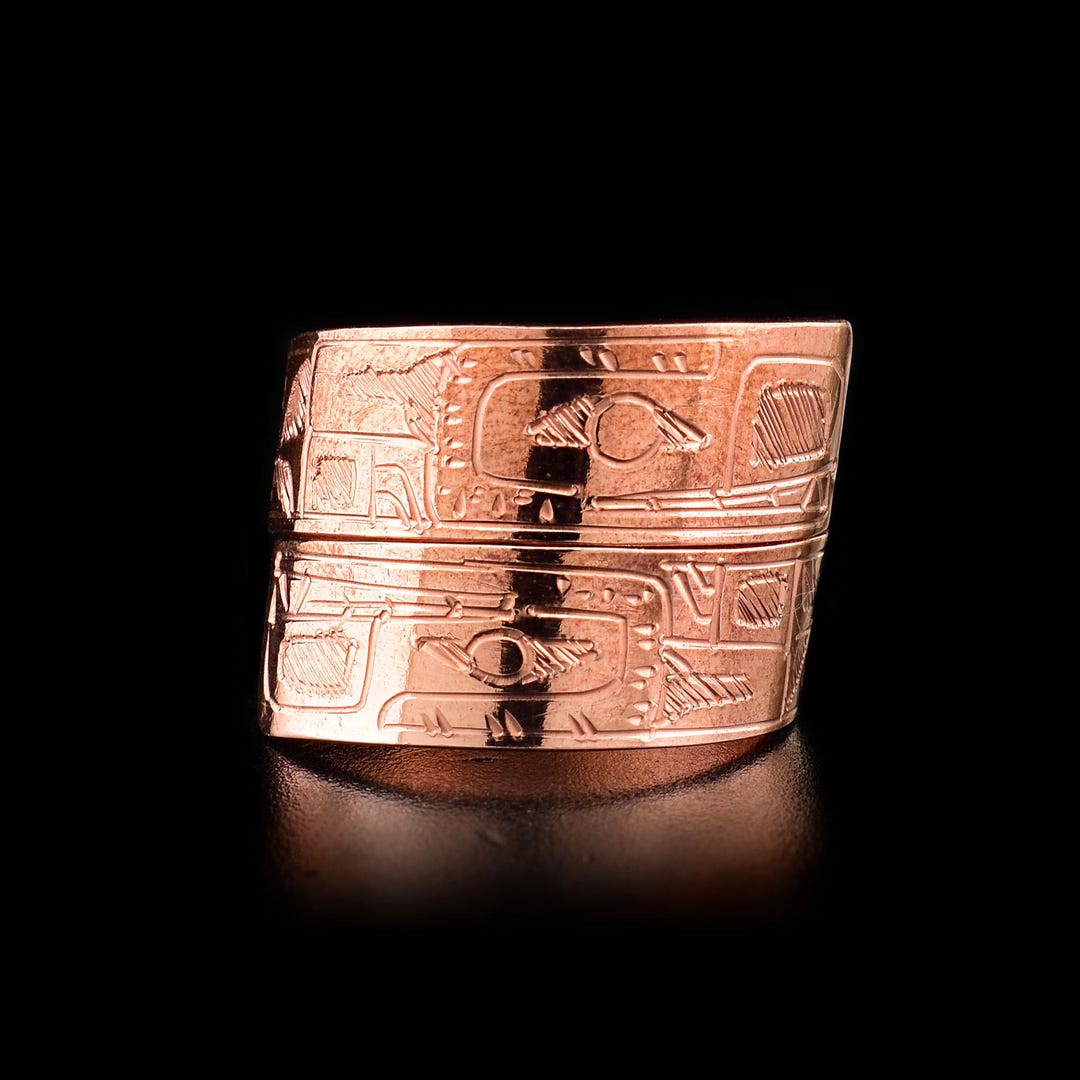 Canadian First Nations, Hand Carved Wide Copper Wolf Wrap Around Ring ...