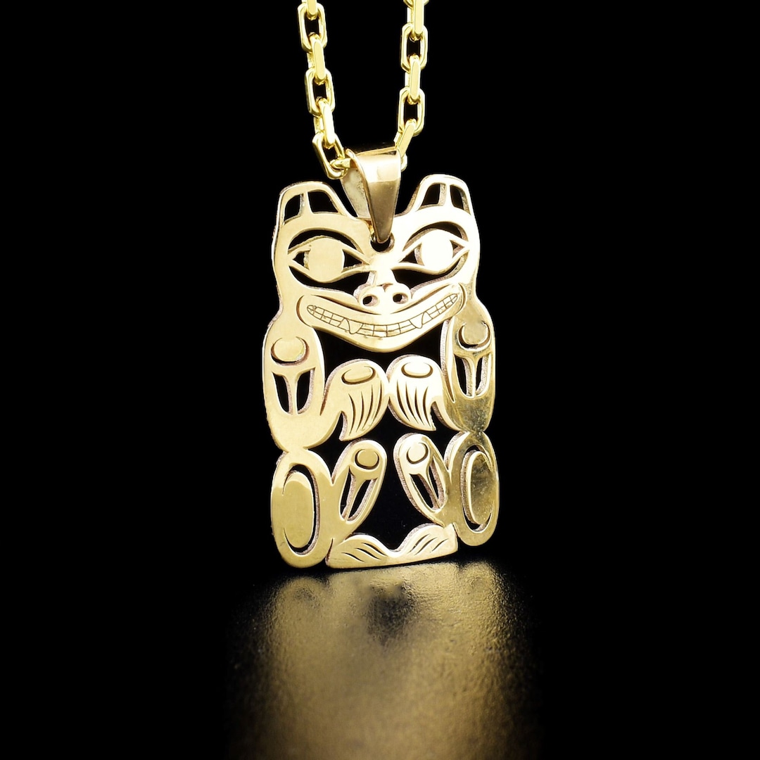 Canadian First Nations, 14K Gold Small Bear Pendant, Indigenous Native ...