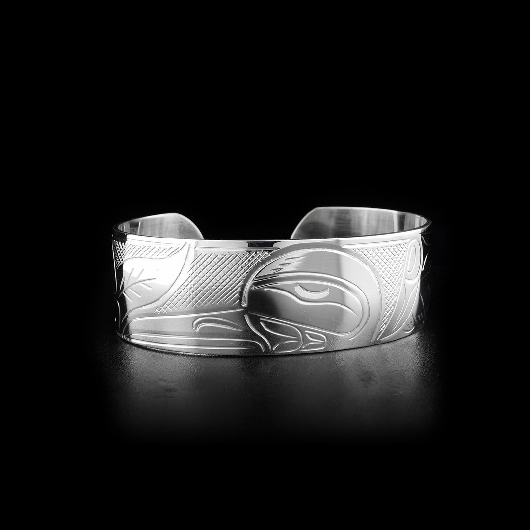 Canadian First Nations, Hand Carved Silver 3/4" Cuff Hummingbird ...