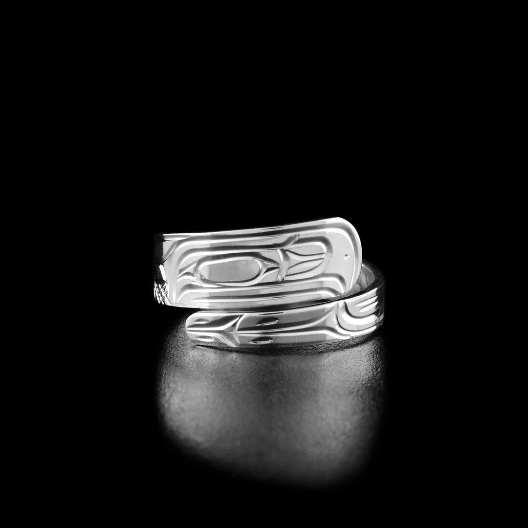 Canadian First Nations, Hand Carved Sterling Silver 1/4" Tapered Raven ...