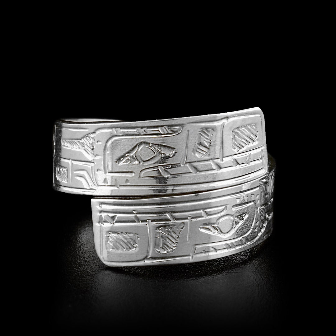 Canadian First Nations, Hand Carved Sterling Silver 1/4" Double Bear ...