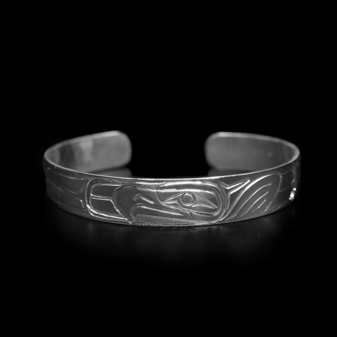 Canadian First Nations, Hand Carved Dainty Sterling Silver Eagle Cuff ...