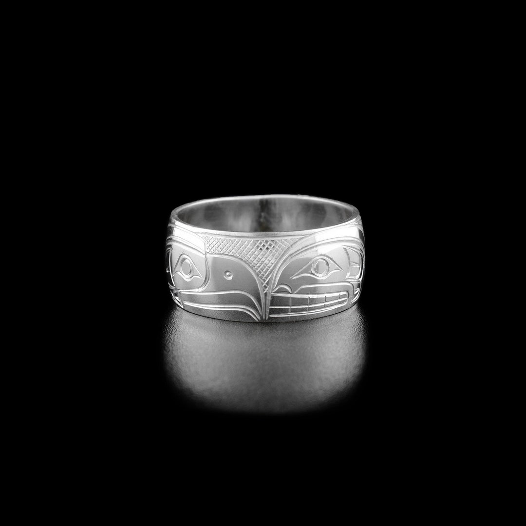 Canadian First Nations, Hand Carved Sterling Silver 3/8" Eagle and Orca ...