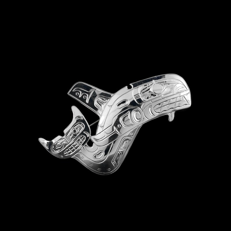 Canadian Indigenous, Hand Carved Sterling Silver Swimming Orca Cut Out ...