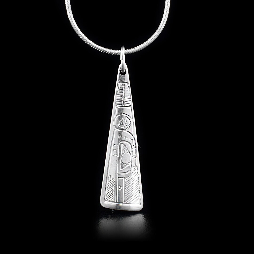 Canadian First Nations, Hand Carved Sterling Silver Long Triangle ...