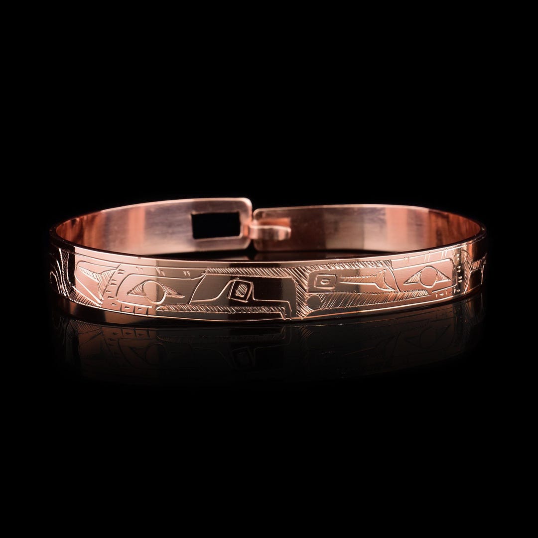 Canadian First Nations, Hand Carved Raven and Eagle Copper Bangle ...