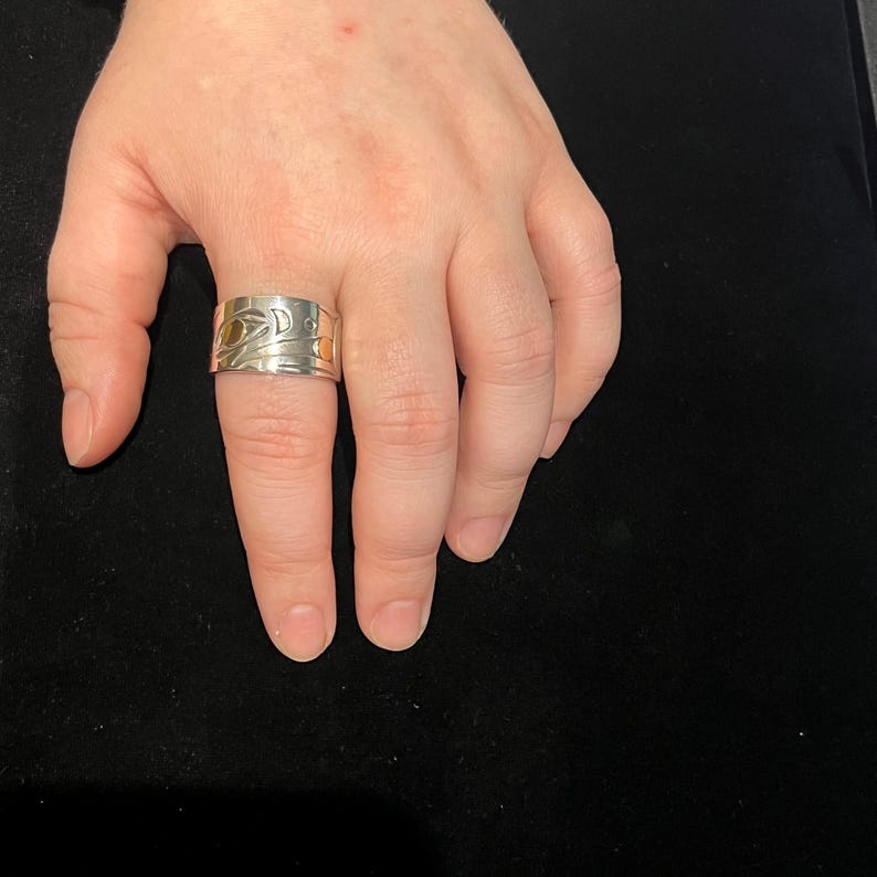 Canadian First Nations, 14K Gold and Sterling Silver Raven Ring ...