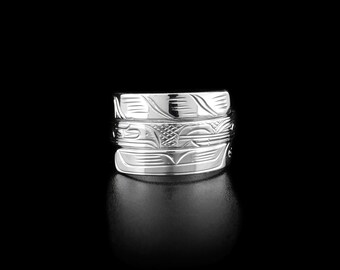 Sterling Silver Raven and Wolf Ring - Etsy