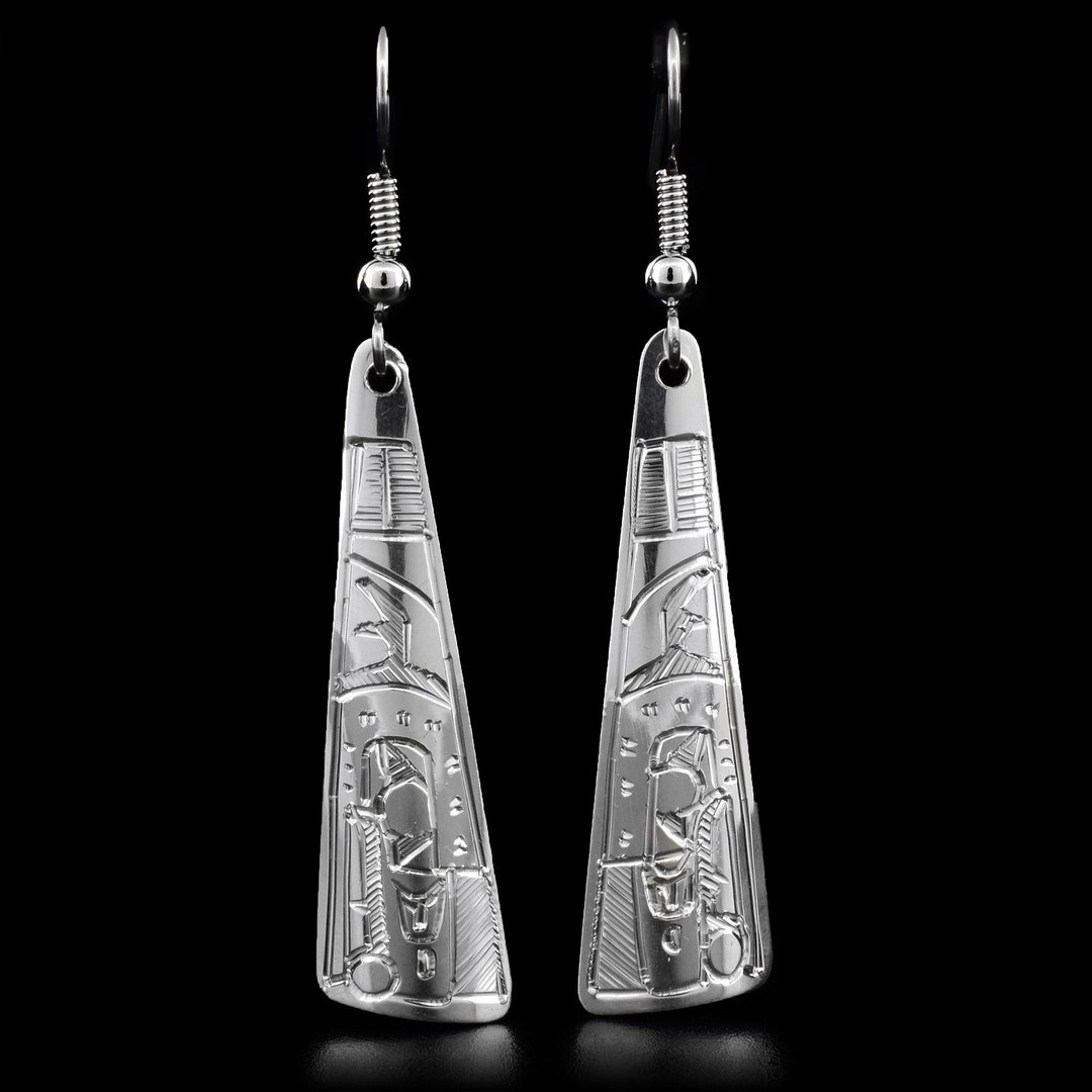 Canadian First Nations, Hand Carved Sterling Silver Long Triangle Raven ...