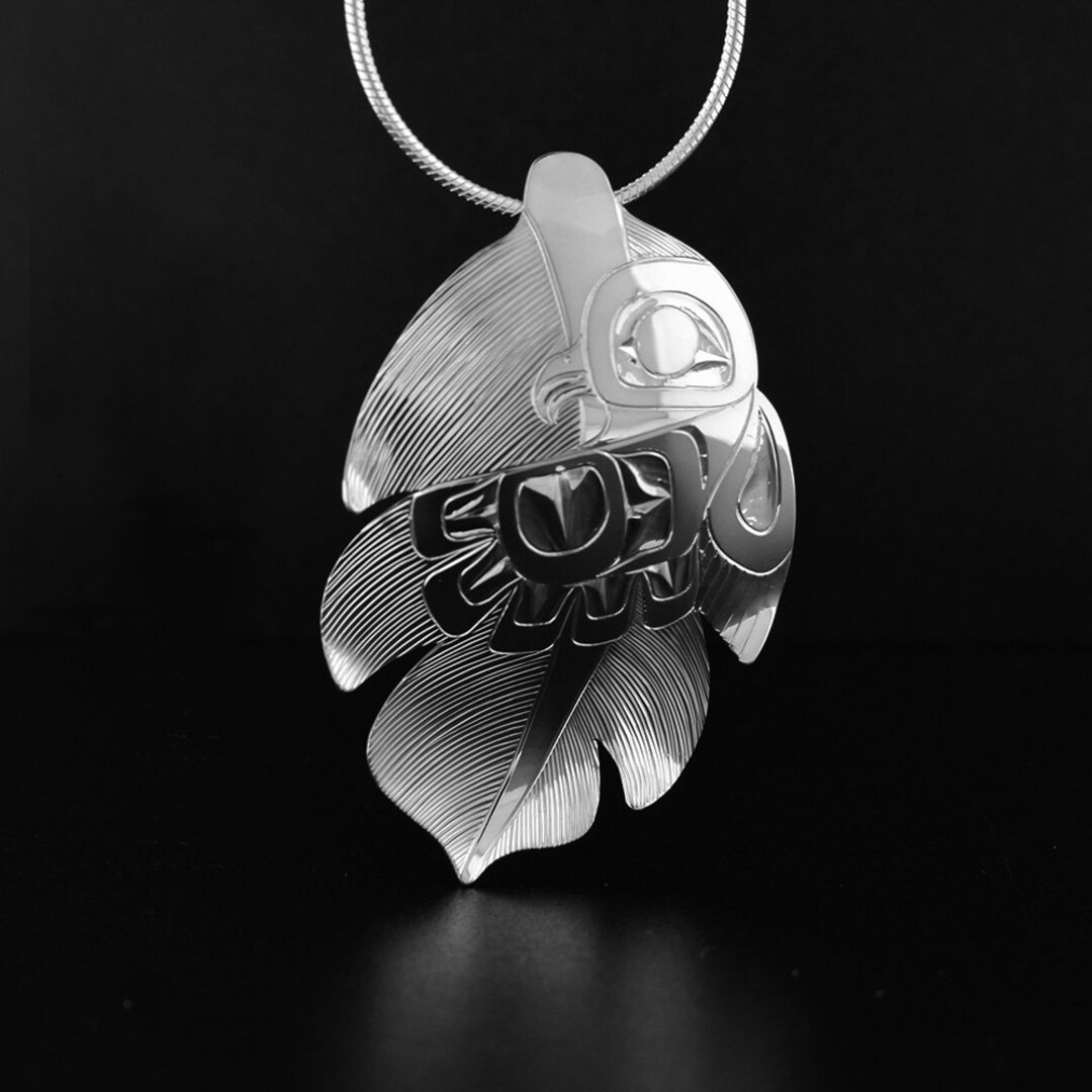 Canadian First Nations, Hand Carved Sterling Silver Owl in Feather ...