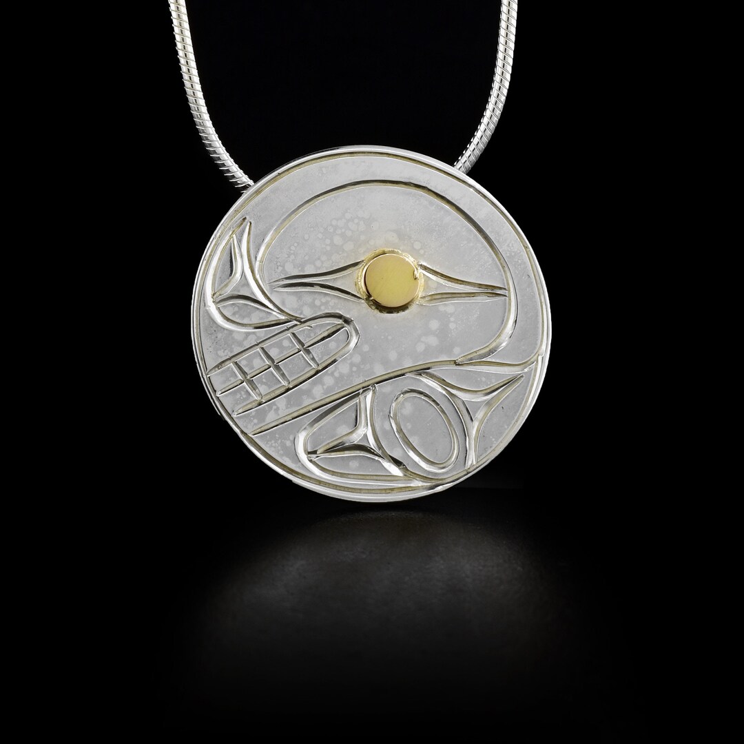 Canadian First Nations, Hand Carved Sterling Silver and 14K Gold Orca ...