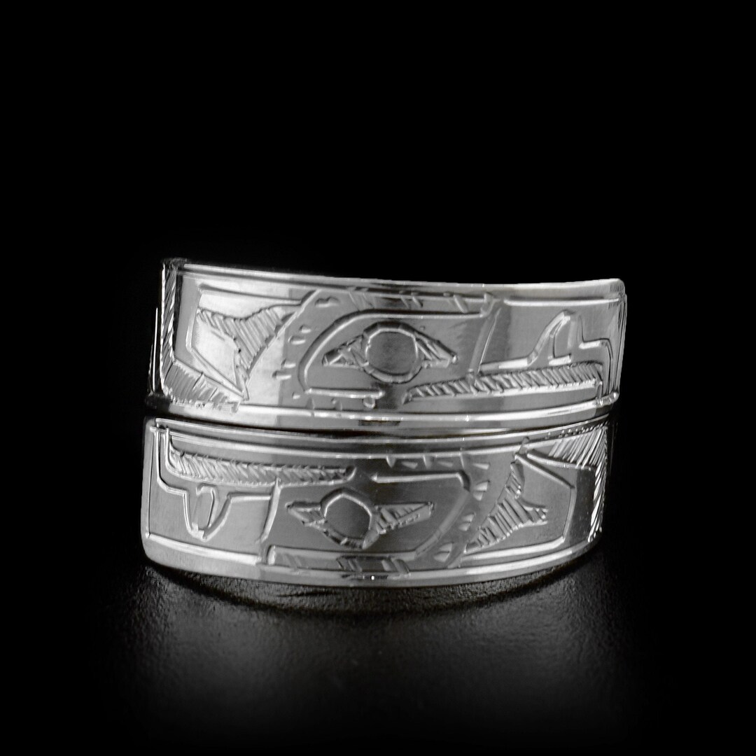Canadian First Nations, Hand Carved Sterling Silver 1/4" Double Eagle ...