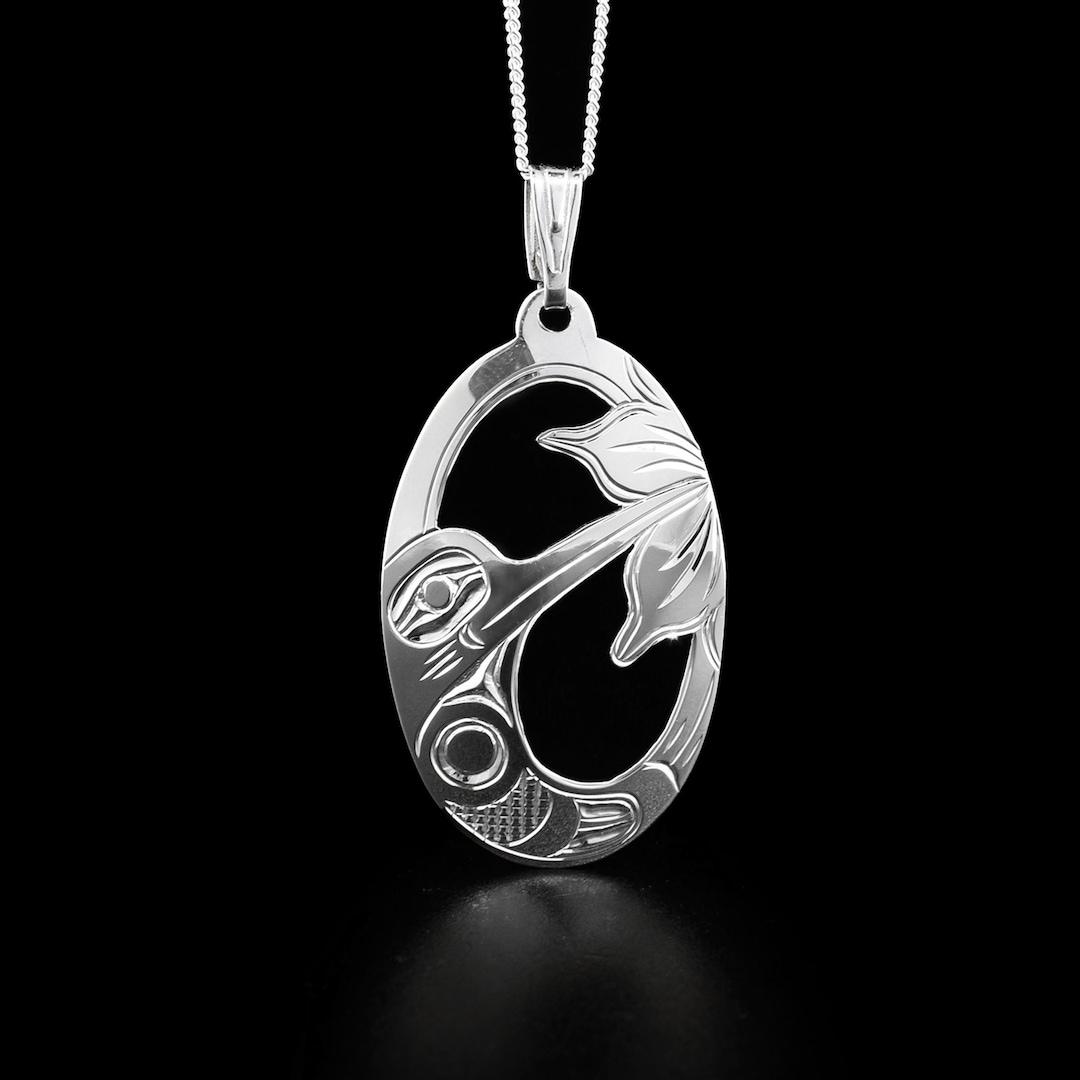 Canadian First Nations, Hand Carved Sterling Silver Large Oval ...