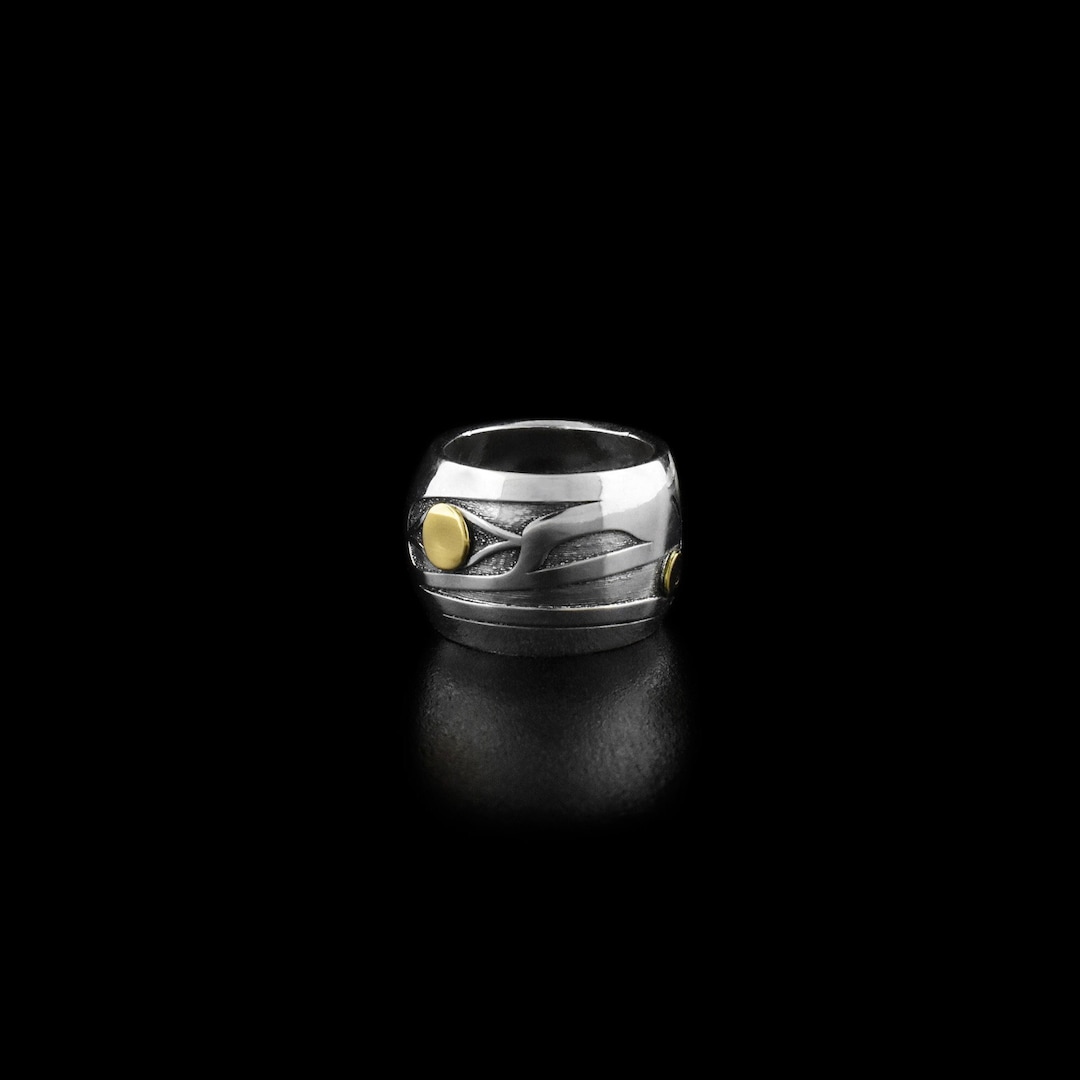 Canadian First Nations, Sterling Silver and 14K Gold Raven Bead ...