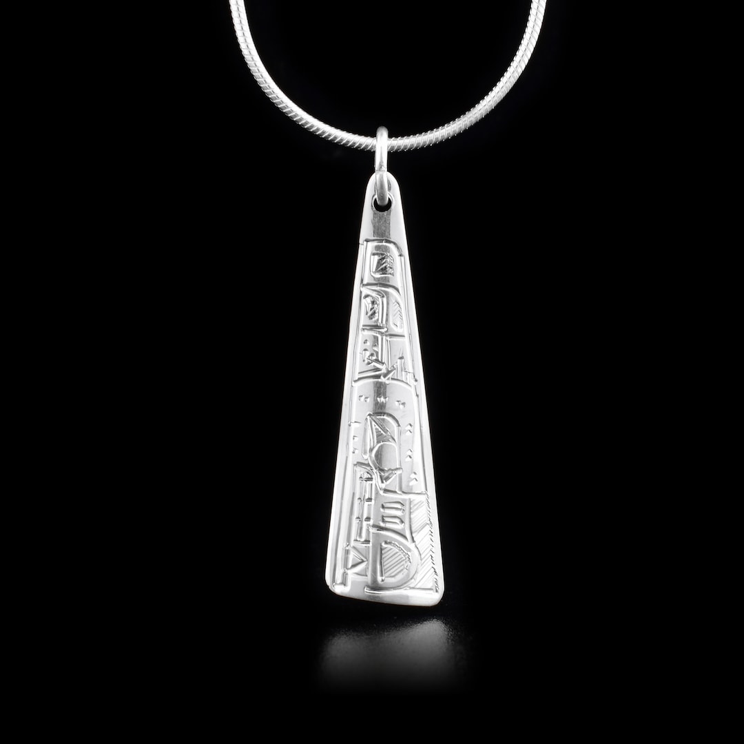 Canadian First Nations, Hand Carved Sterling Silver Long Triangle Wolf ...