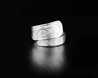 Canadian First Nations, Hand Carved 14k Gold and Sterling Silver 3/8 ...