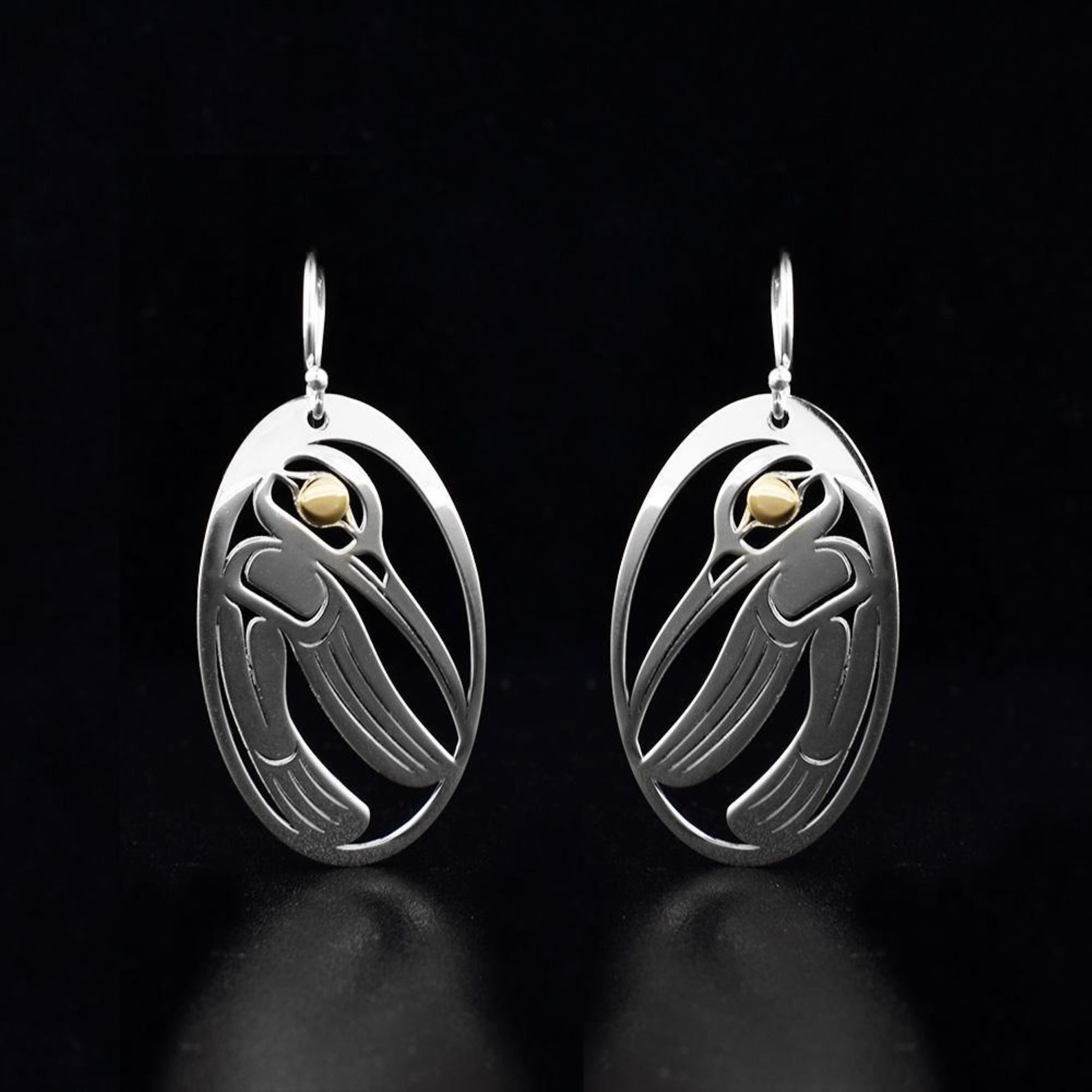 Canadian First Nations, 14K Gold and Sterling Silver Oval Hummingbird ...