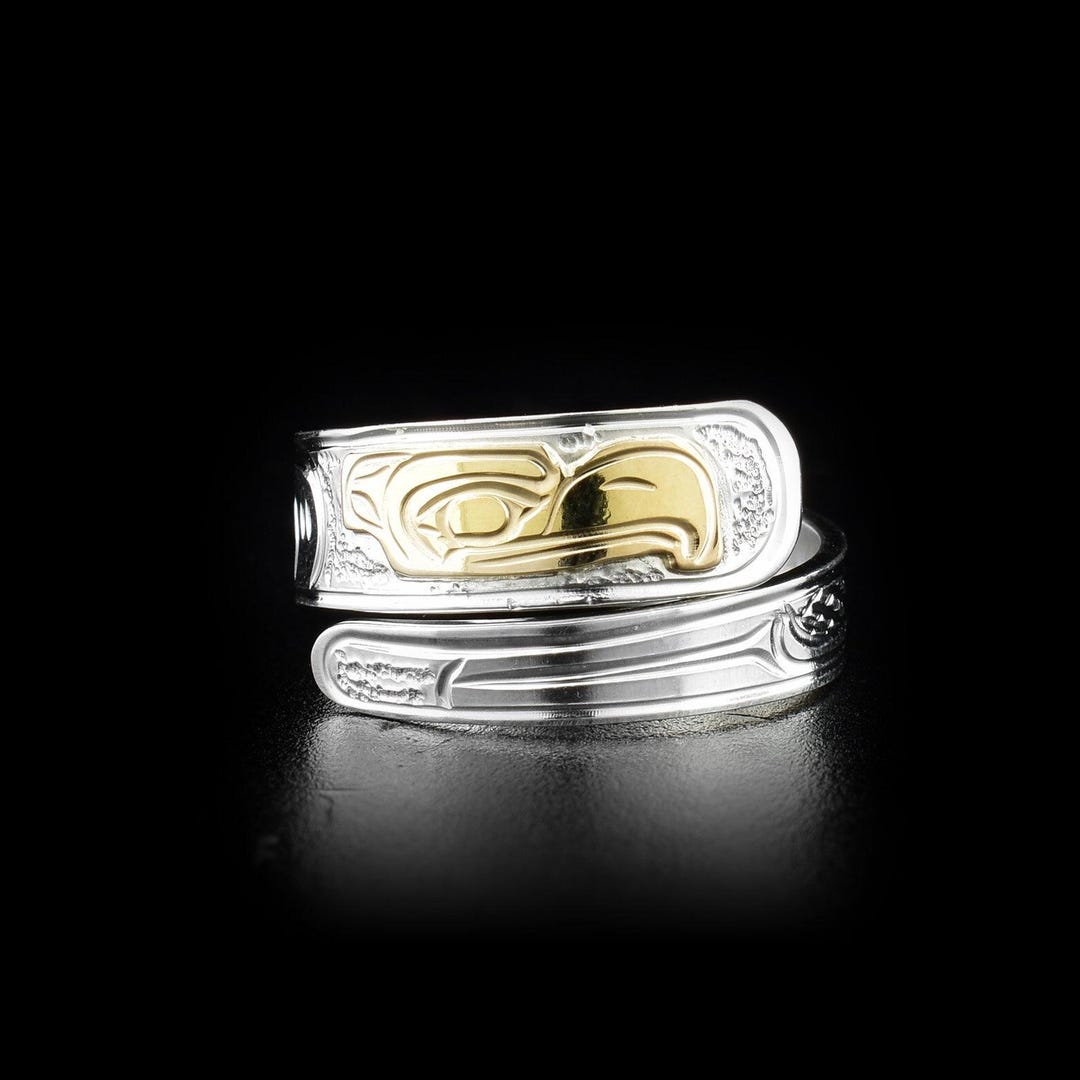 Northwest Coast Indigenous, Hand Carved Silver and Gold 1/4" Eagle ...