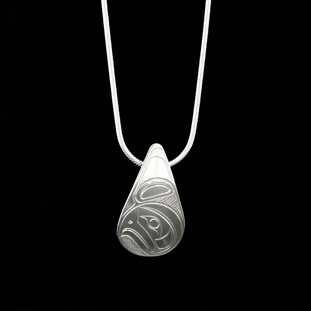 Canadian Indigenous, Hand Carved Sterling Silver Teardrop Eagle Pendant ...