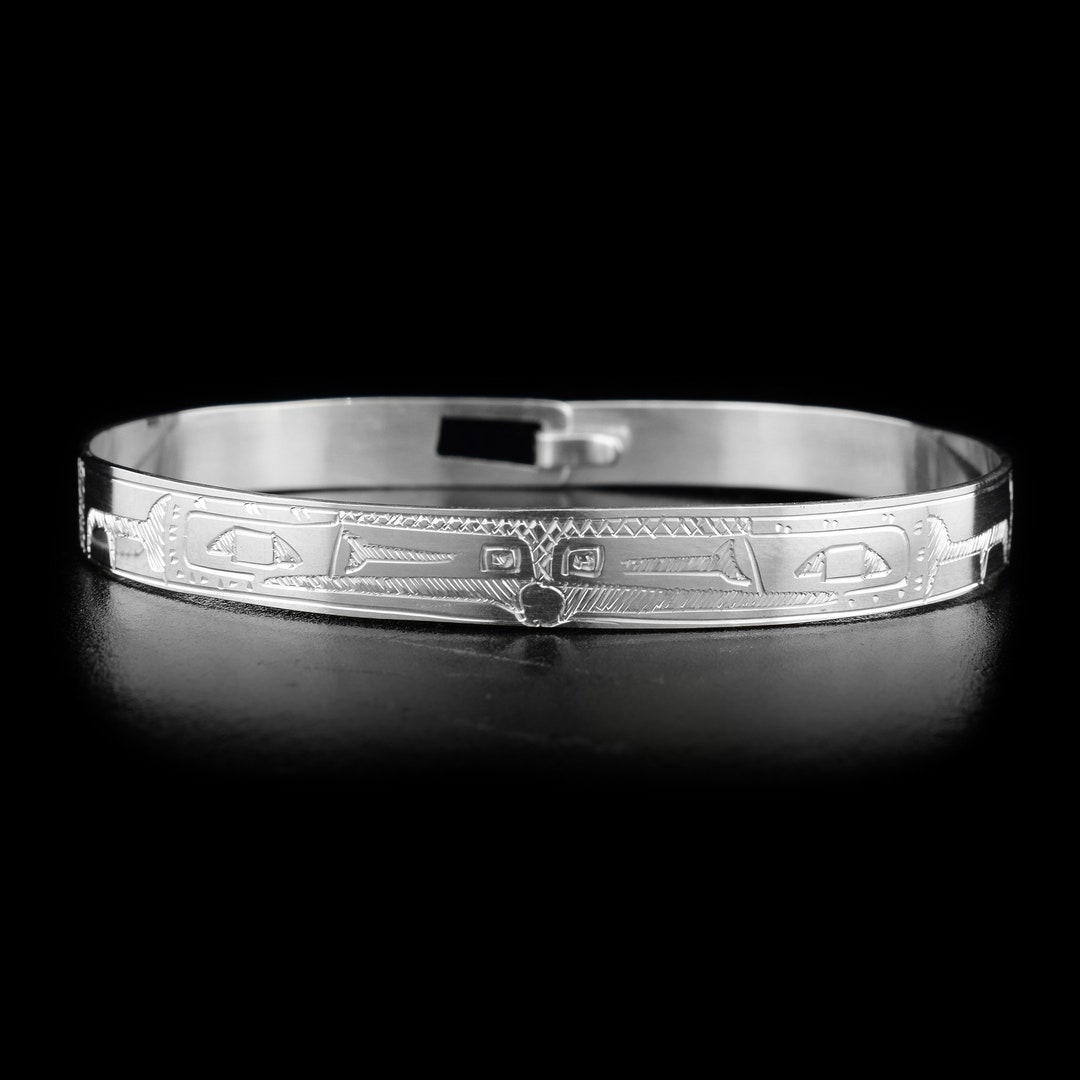 Canadian First Nations, Hand Carved Double Raven Silver Clasp Bracelet ...