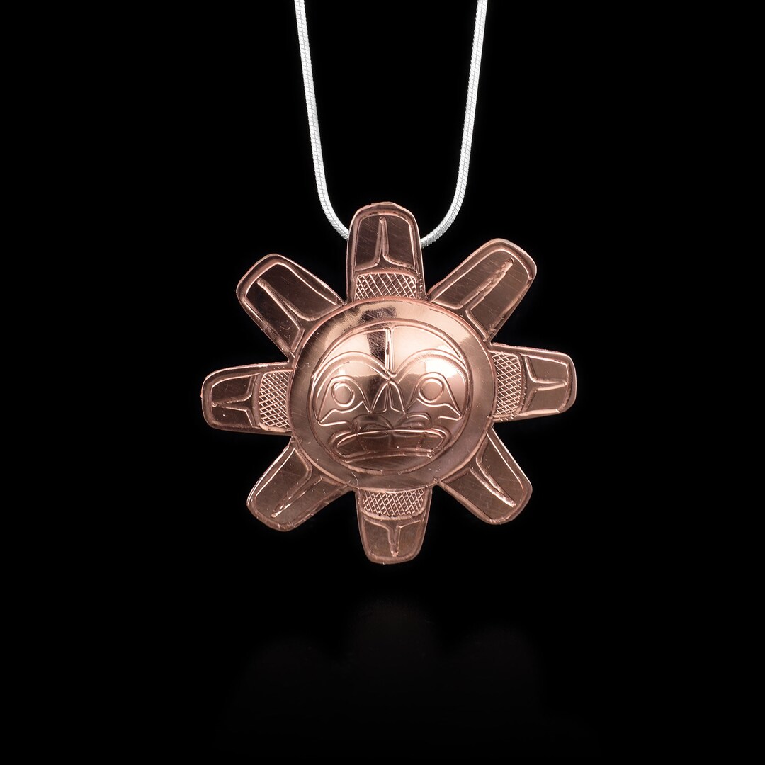 Northwest Coast First Nations, Hand Carved Large Copper Sun Pendant ...