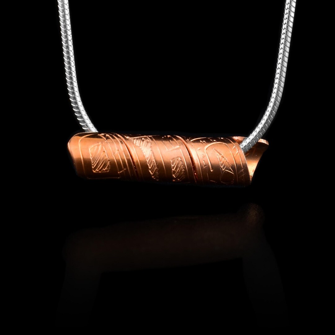 Canadian First Nations, Hand Carved Copper Bear Spiral Cylinder Pendant ...