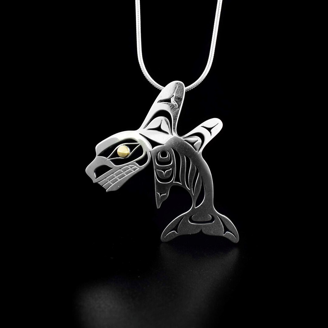 Canadian First Nations, Sterling Silver and 18K Gold Double Fin Orca ...
