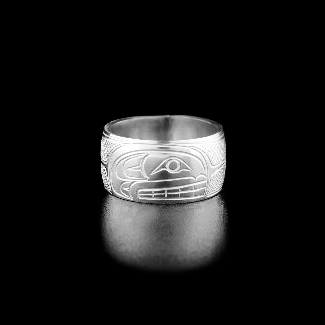 Canadian First Nations, Hand Carved Sterling Silver 3/8" Orca Ring ...