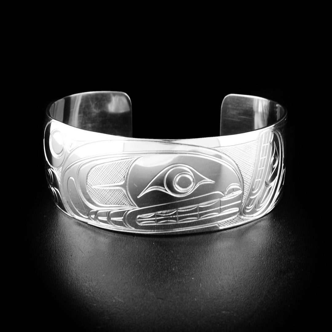 Canadian First Nations, Hand Carved Sterling Silver 1" Orca Cuff ...